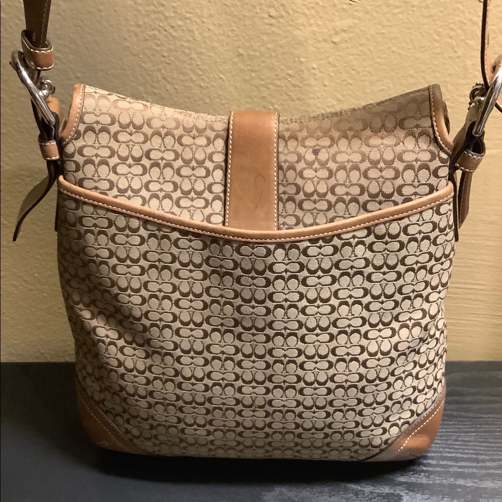 Coach Tan Leather/Monogram Canvas Crossbody Bag - Gem